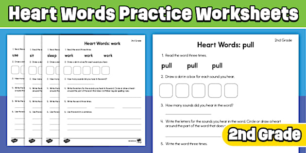 Second Grade Heart Words Practice Worksheets Set 2