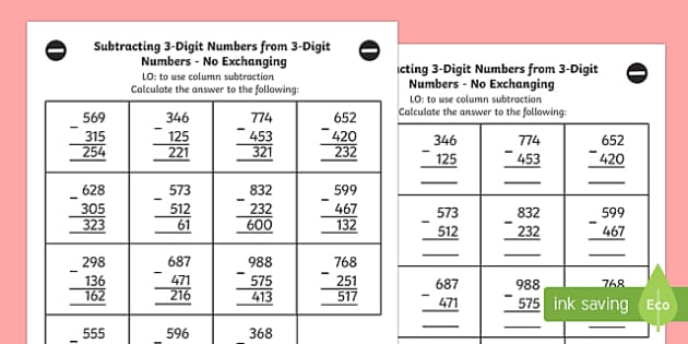 Column Subtraction Year 3 3 Digits teacher Made Twinkl