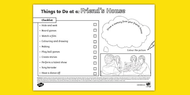 Things to Do at a Friend's House Checklist Activity - Twinkl