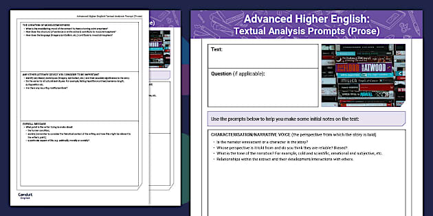 Advanced Higher English: Textual Analysis Prompt Questions Advanced Higher English: Textual Analysis Prompt Questions