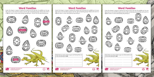 KS2 Word Families Differentiated Worksheet (KS2 Fantasy Story 'The ...
