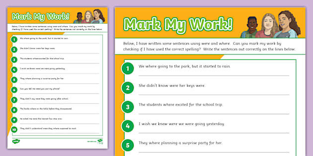 Mark My Work! Were or Where? Activity (teacher made)