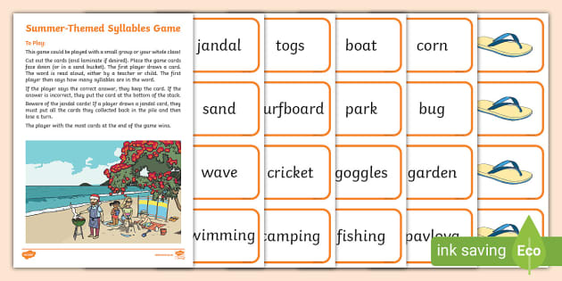Summer-Themed Syllables Game (teacher made) - Twinkl