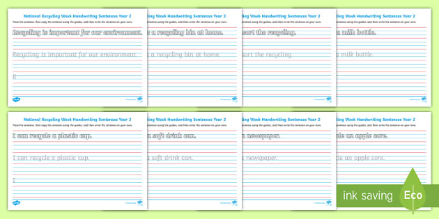 National Recycling Week Year 2 Handwriting Worksheet - English