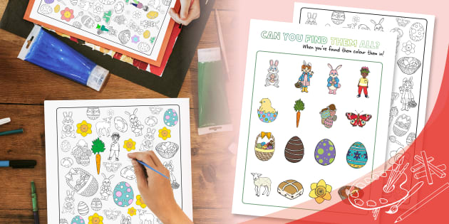 Easter Egg Hunt Find and Colour Activity Poster - Twinkl