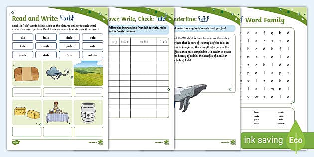 Word Family '-ale' Work Sheets (Teacher-Made) - Twinkl