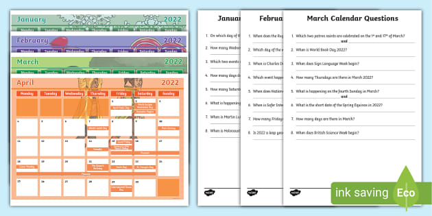 Calendar 2022 Worksheets (teacher made)