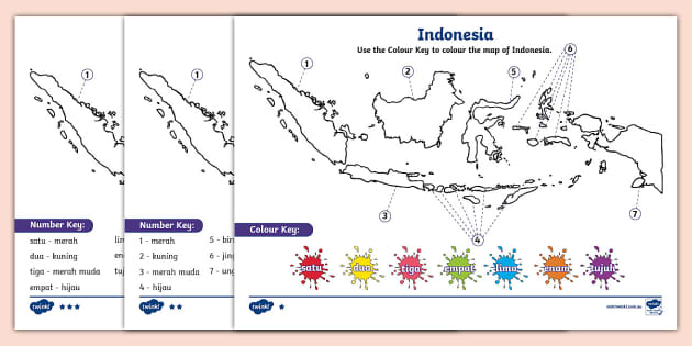 Differentiated Indonesian Map Colour by Numbers - Twinkl