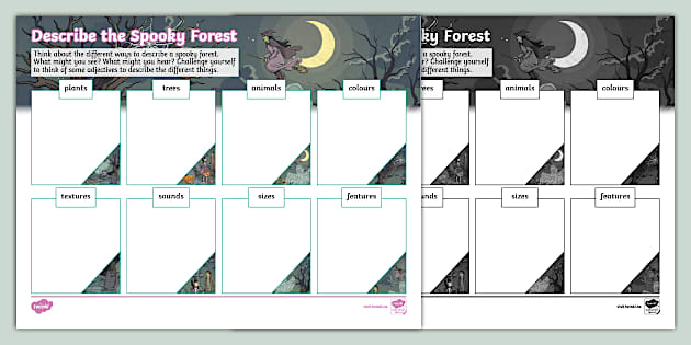Spooky Forest Adjective Worksheet (Hecho por educadores)