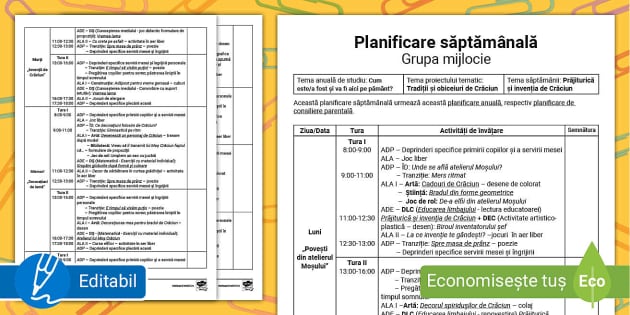 FREE! - Model de planificare săptămânală grupa mijlocie