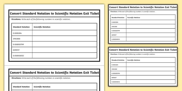Eighth Grade Convert Standard Notation to Scientific Notation Exit Ticket Eighth Grade Convert Standard Notation to Scientific Notation Exit Ticket