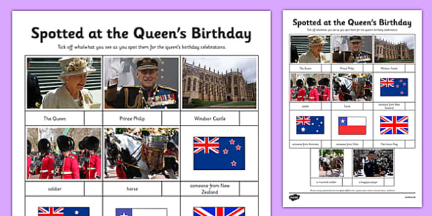 The Queen's Birthday Celebrations Spotter Worksheet / Worksheet