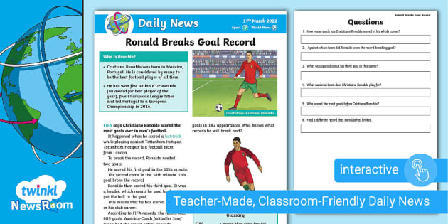 ESL A2 Reading Interactive PDF Ronaldo Highest-Scoring Player