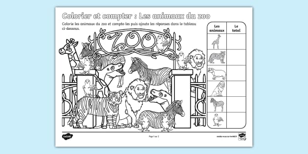 Colorier et compter : Les animaux du zoo (teacher made)