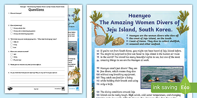 ESL Reading Comprehension: Women Divers in South Korea