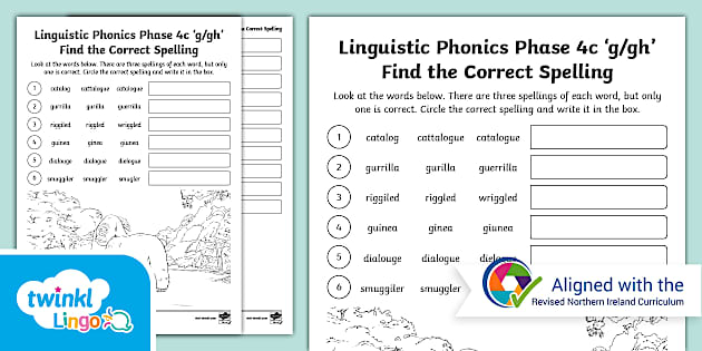 Linguistic Phonics Phase 4c 'g/gh' Find the Correct Spelling