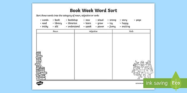 Book Week Word Sort Worksheet (teacher made) - Twinkl