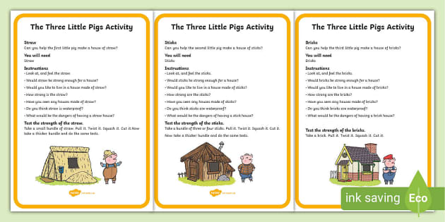 The Three Little Pigs Materials Activity Cards