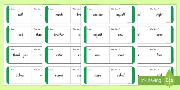 Sight Words - Green Loop Cards (teacher made)