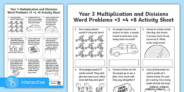  Year 3 Multiplication And Division Problem Solving Worksheet