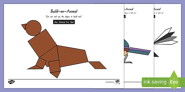 New Zealand Creatures Build-a-Shape Activity (teacher made)