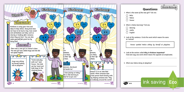 KS1 What Is Kindness? Differentiated Comprehension Activity
