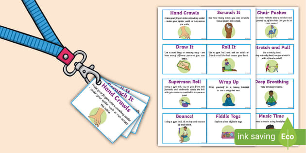 Lanyard Sized Sensory Brain Break Cards (creat de profesori)