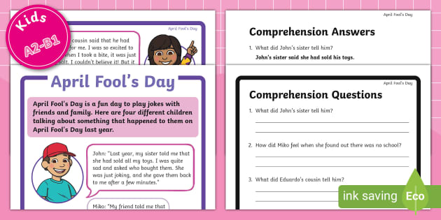 April Fool's Day Reading Task [Kids, A2-B1] Twinkl - Twinkl