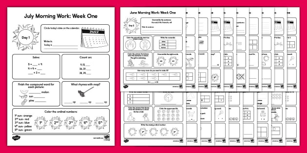 Kindergarten July Morning Work Bundle (teacher made)