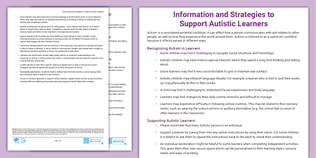 Information and Strategies to Support Autistic Learners