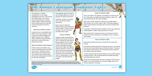 The Roman Colosseum: Gladiator Fights Fact File - Twinkl