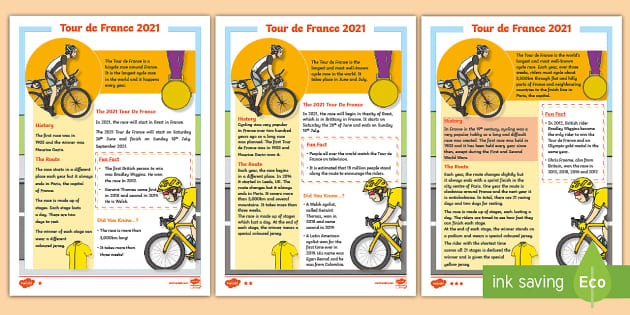 KS1 Tour de France Differentiated Reading Comprehension Activity