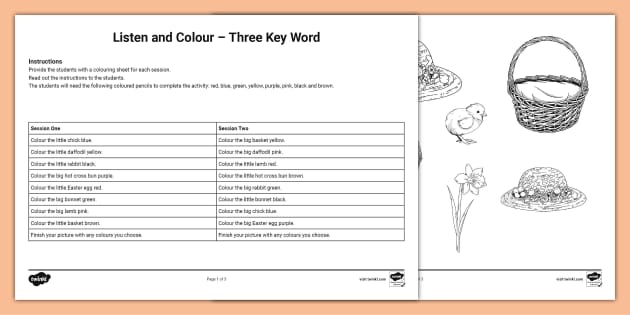 Older Learners: Easter Listen and Colour - Three Key Words
