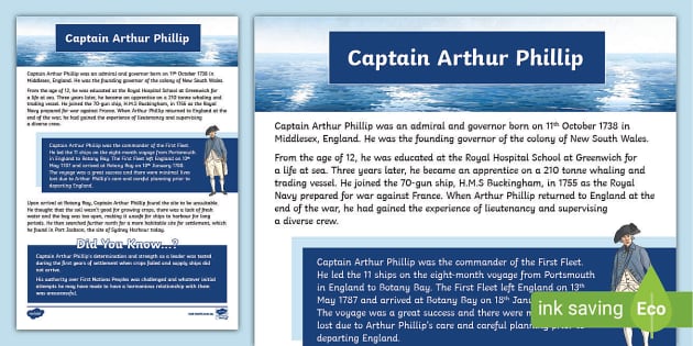 The First Fleet Captain Arthur Phillip Information Sheet