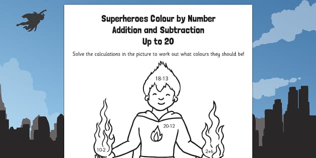 Superhero colour by numbers | worksheet | Easy to print.