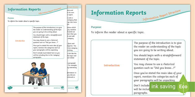 Level 2 Writing Information Report Structure Sheet