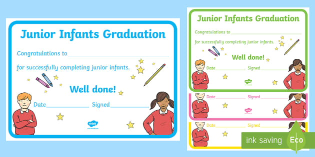 Junior Infants Graduation Certificate Certificate - Twinkl