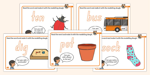 Phonics Level 2 Back to School CVC Word Modelling Dough Mats
