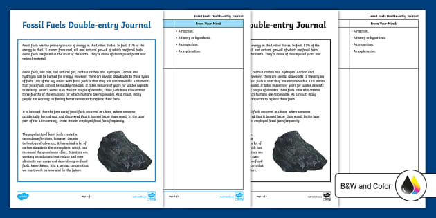 Fifth Grade Fossil Fuels Passage and Double-entry Journal