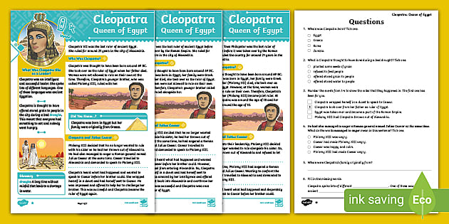 LKS2 Cleopatra: Queen of Egypt Differentiated Reading Comprehension ...
