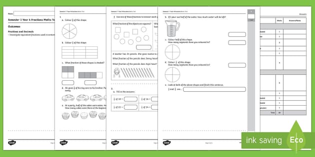 Semester 1 Year 4 Maths Fractions Test (profesor hizo)