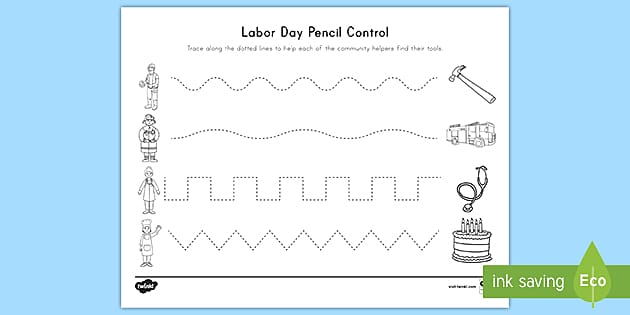 Labor Day Pencil Control Worksheet | Printable Activity