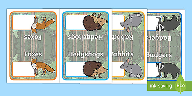 Editable Group Names Folded Signs Woodland Animals Table Signs - Editable