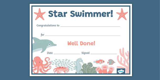 Under the Sea Themed Swimming Certificate - Twinkl