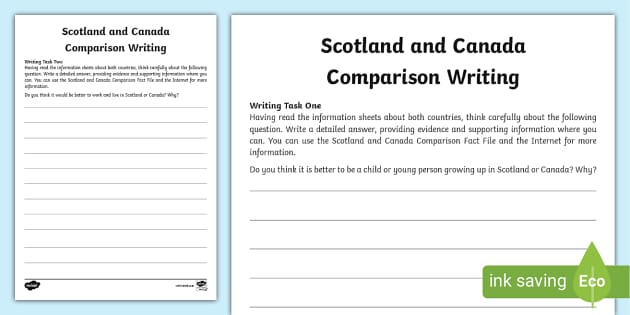 Scotland and Canada Comparison Writing Worksheet - Twinkl