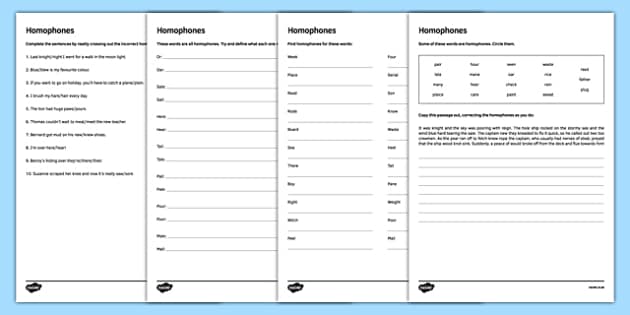 Homophones Worksheet / Worksheet Pack, worksheet