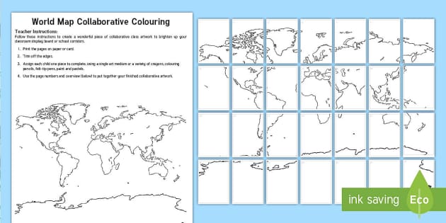 World Map Collaborative Colouring Activity Pack - Twinkl