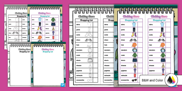 Clothing Store Dramatic Play Shopping List - Twinkl