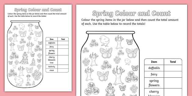 👉 Spring Colour and Count Worksheet (teacher made)