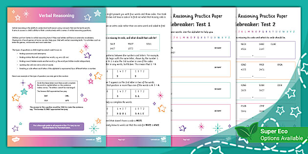 11+ Verbal Reasoning Practice Paper: Codes (teacher made) 11+ Verbal Reasoning Practice Paper: Codes (teacher made)